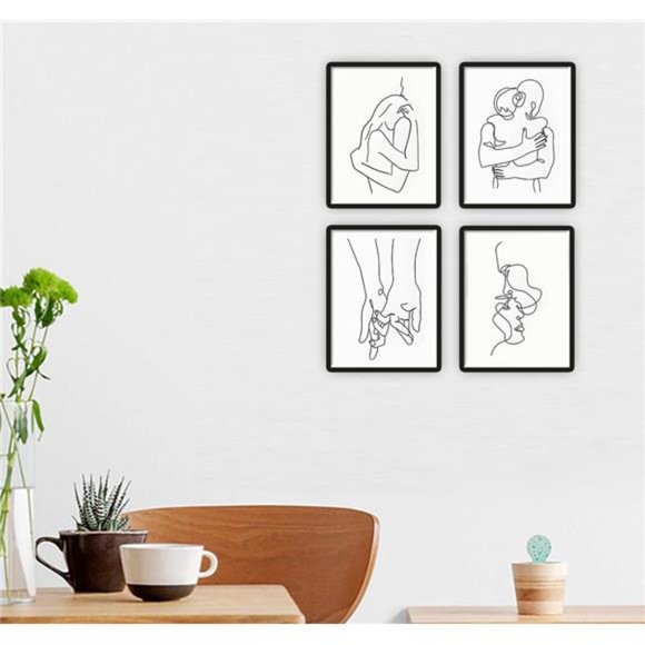 Art | Abstract Couples Line Art Poster Women Black White Romance Wall ...